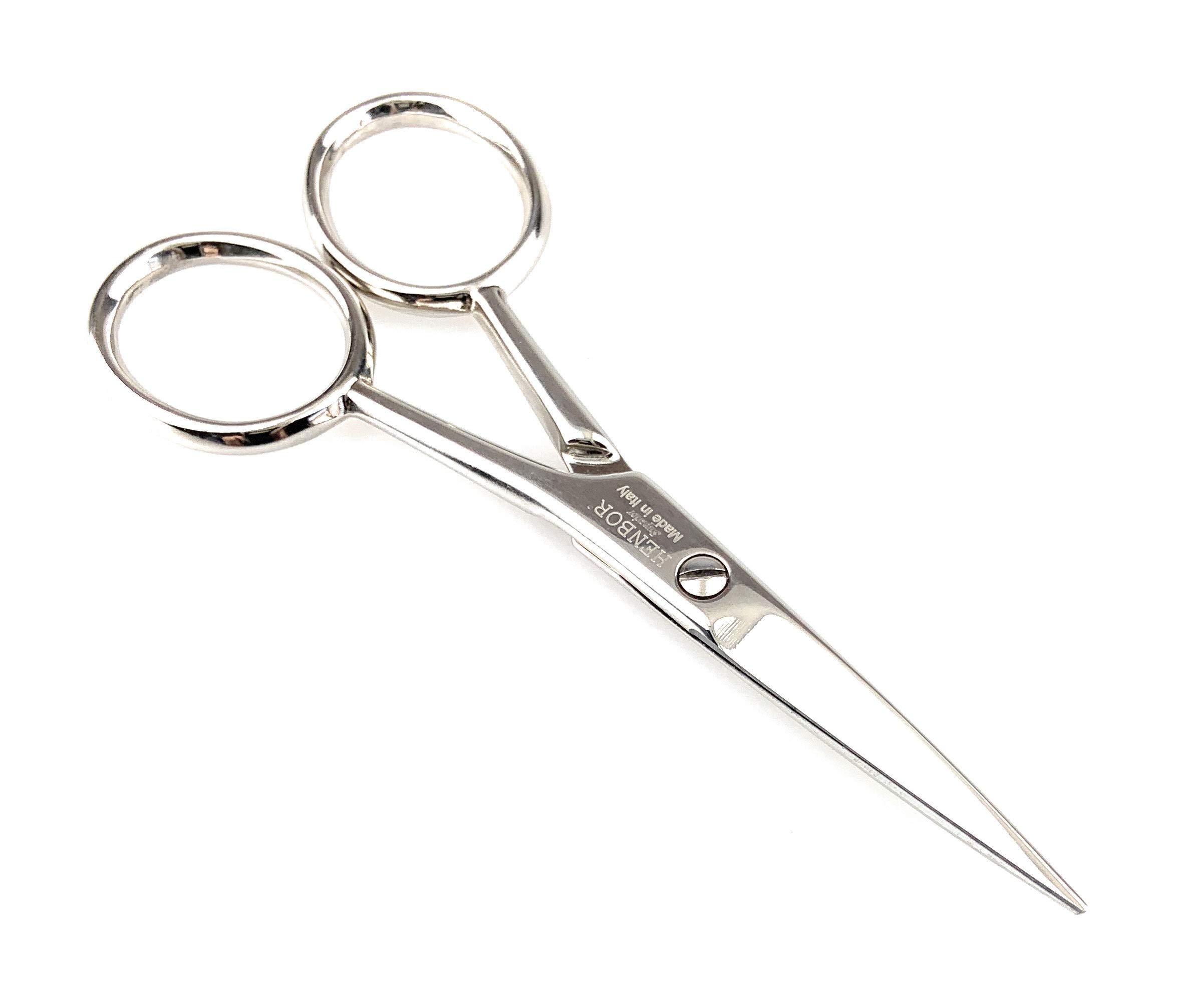 Henbor Italy Mustache & Beard Scissors - Premium Nickel Plated Special C45 Carbon Steel Professional Grooming Tool Mustache and Beard Hair Care | Handcrafted in Premana Italy |