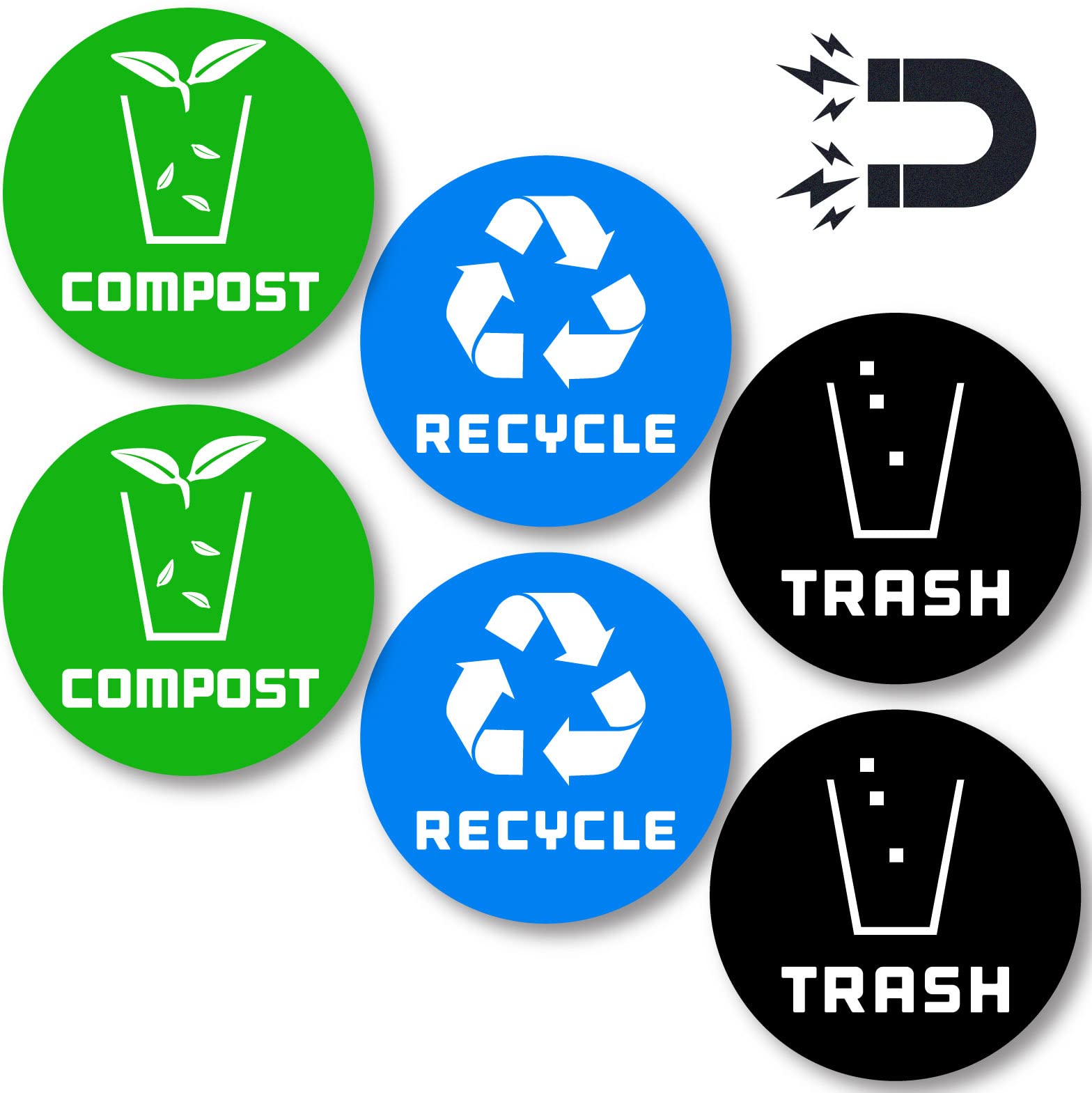 9 Recycle Compost and Trash Sticker to Organize Your Trash Cans- for Garbage containers and Recycle Bins - Premium Vinyl Decal (Compost, XSmall) (Magnetic, XSmall)