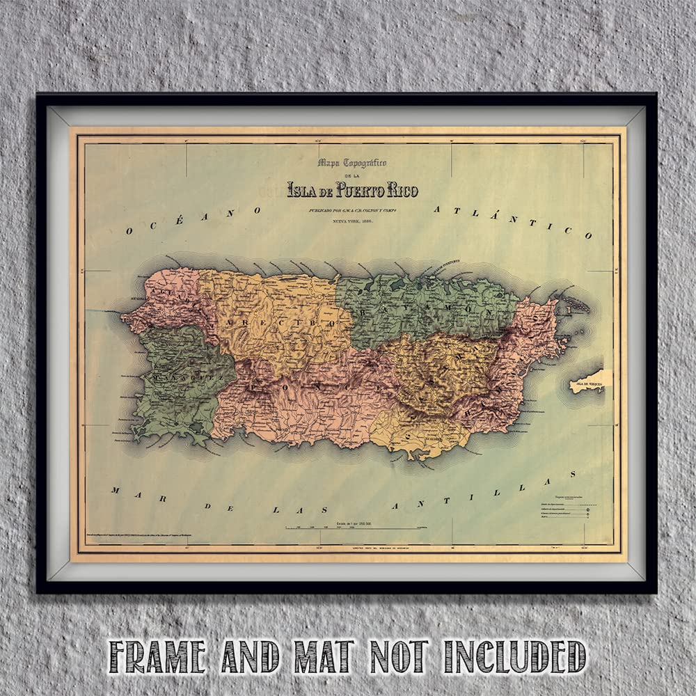 1886 Puerto Rico Map - 11x14 Unframed Art Print - Perfect Wall Decor in This Highly Detailed Restored Reproduction Under $15