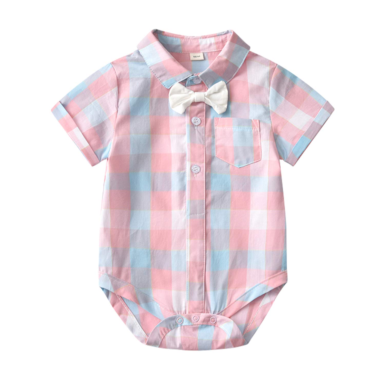 Baby Boys Gentleman Outfits Suits, Infant Short Sleeves Shirt+Bib Pants+Bow Tie Overalls Clothes Set,3-6M Multi