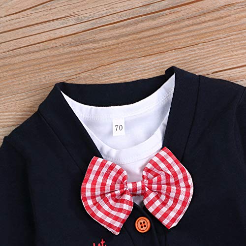 Baby Boys My First Valentine's Day Outfit Infant Boy Bow Tie Bodysuit Romper + Heart Pants Clothes 3Pcs Sets (Navy Blue, 3-6 Months)