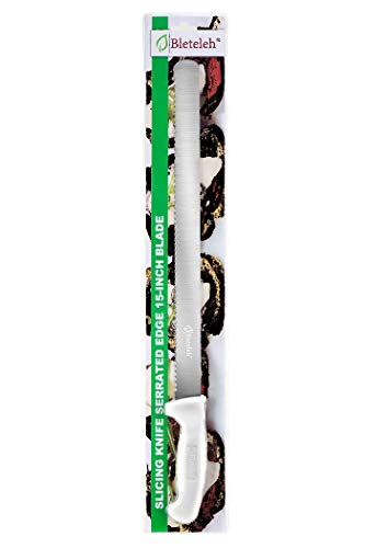 Bleteleh Extra-Long 15-Inch Blade Slicing Knife Serrated Edge, White Handle