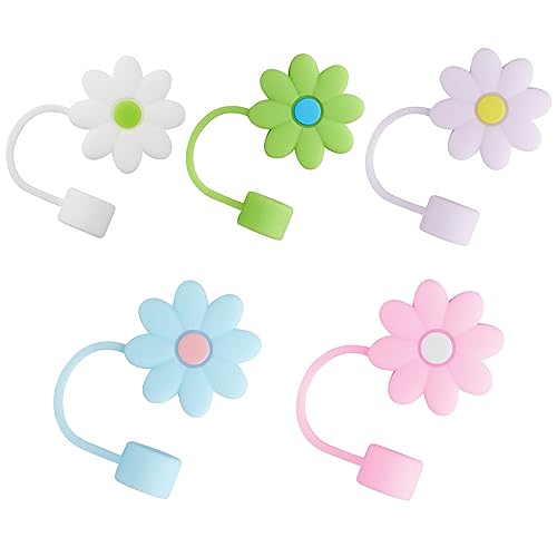 5PCS Straw Cover Cap for Stanley Cup, Flower Straw Topper for Stanley 30&40 Oz Tumbler with Handle, 10mm Silicone Cute Drinking Straw Tip Covers for Christmas Gifts. (5PCS Flower)