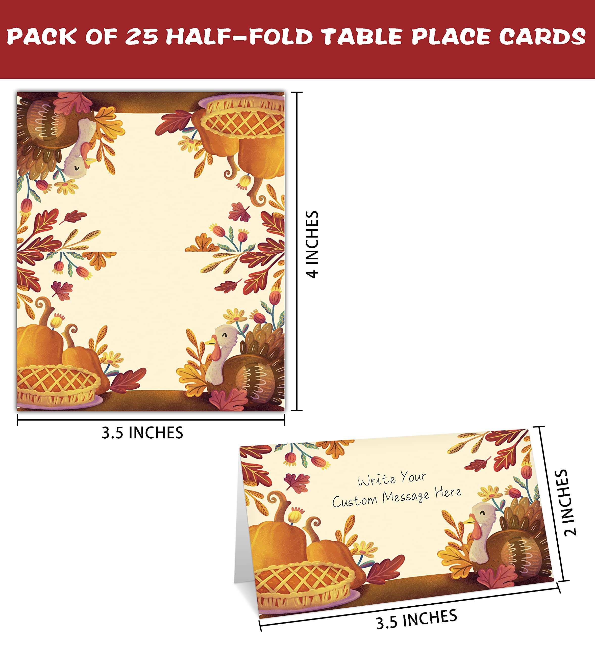 Fall Thanksgiving Table Place Card, 25 Pcs Tent Style Cards Set with Pumpkin and Maple Leaf, Editable Name Cards for Table Seating, Scored for Easy Folding, Food Lables for Autumn Party (05)