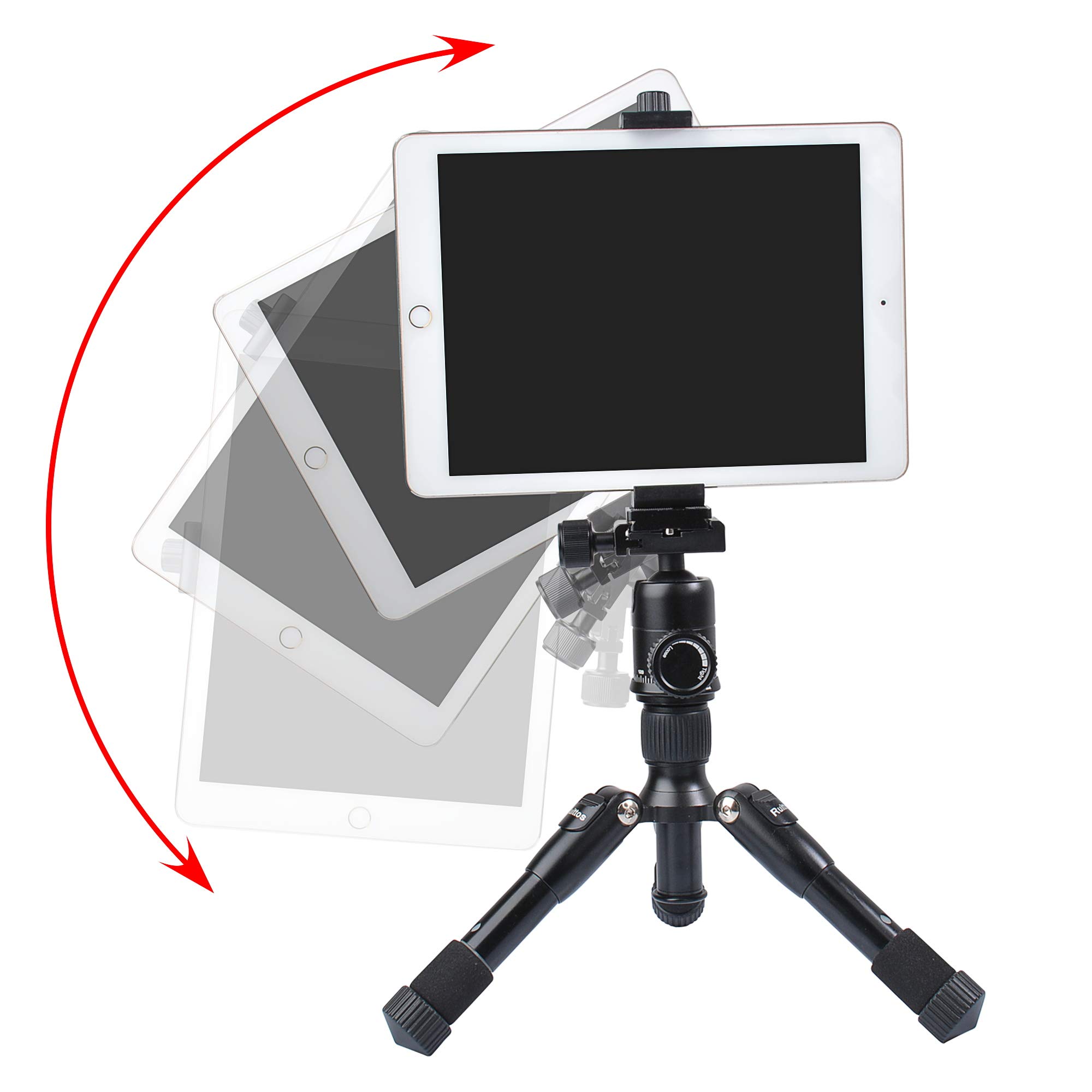 iPad Holder, Tablet Tripod Mount Adapter and Camera Shutter 6.3-9.25 inches Adjustable Vlog Clamp Compatible with iPad Mini iPad 2/3/4, Air/Air2, iPad Pro Microsoft Surface Samsung Tab A10 Fire