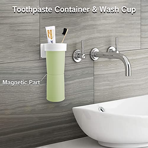 Suruid Toothbrush Case Multifunctional Toothbrush Storage Box Portable Travel Wash Cup Toothbrush Cup Wall Mounted Toothbrush Holder for Bathroom, Useful for Travel, Camping, Business, School - Green