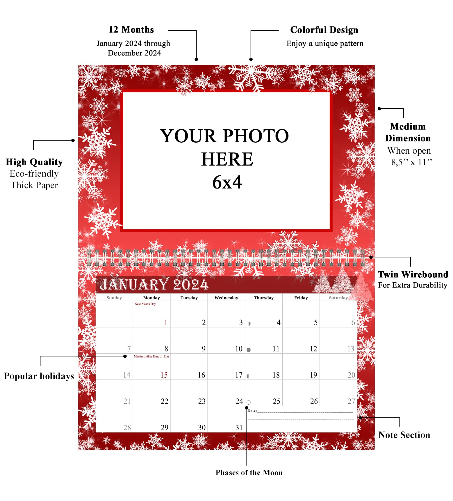 2025 Photo Frame Wall Spiral-bound Calendar (Add Your Own Photos) - 12 Months Desktop/Wall Calendar/Planner - (Edition #08)
