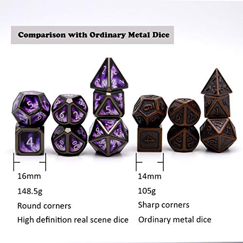 Haxtec Metal DND Dice Set Purple Black Real Scene D&D Dice for Dungeons and Dragons Gift RPG Games-Elderitch Blast