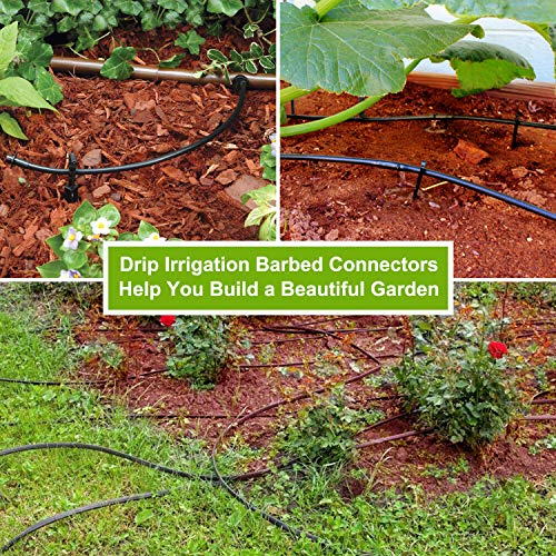 Irrigation Fittings Kit for 1/4" Tubing 140 Piece Set -50 Elbows, 50 Couplings,30 Tees, 10 End Plugs - Barbed Connectors for Drip or Sprinkler Systems…