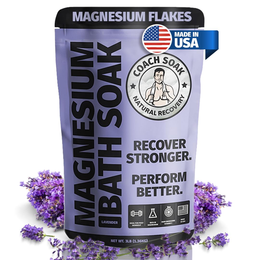 Coach Soak Recovery Bath Soak - Faster Absorption Than Epsom Salt for Pain - Rejuvenating Magnesium Flakes with 21 Minerals, Essential Oils & Bath Salts, 3lbs (Calming Lavender)