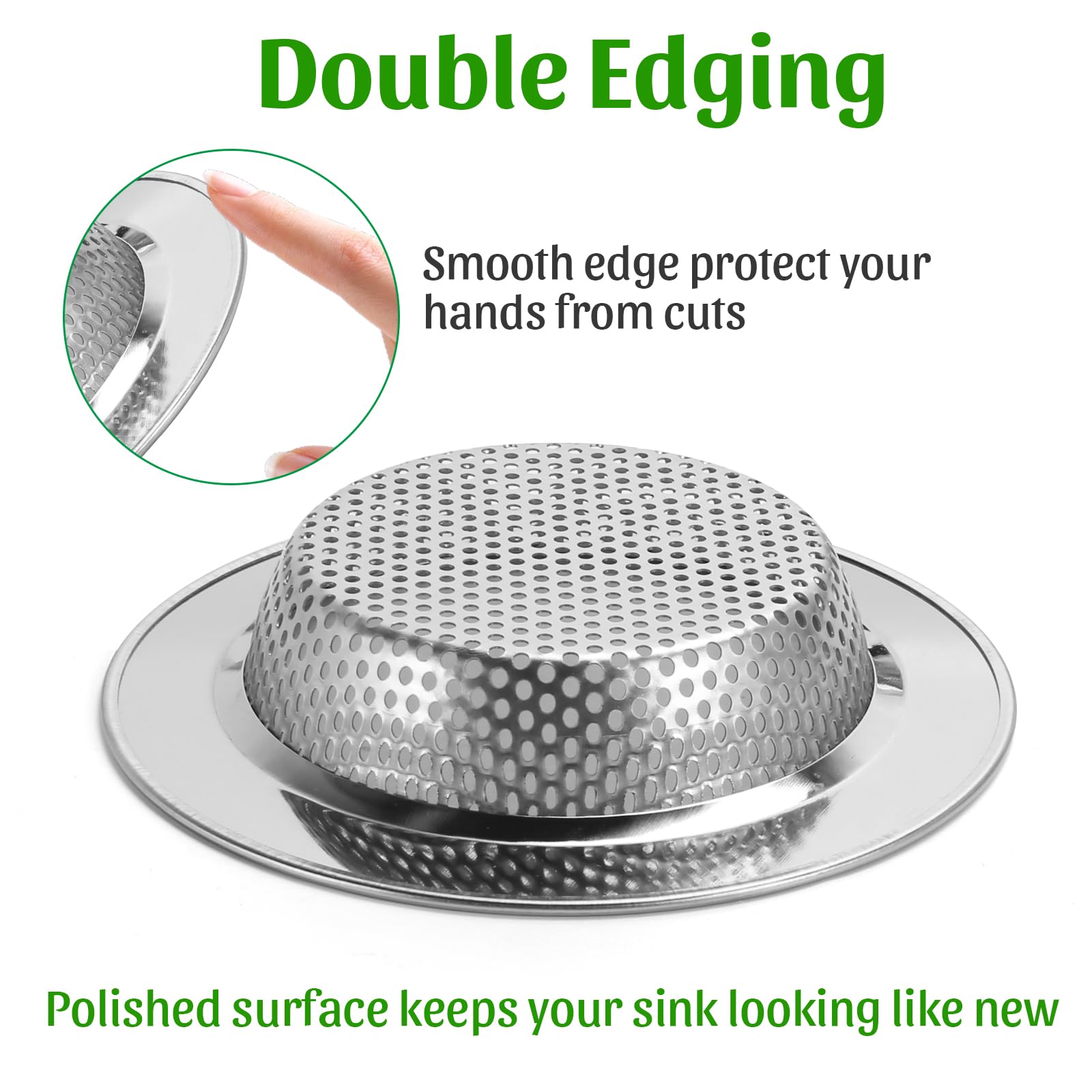 3PCS - Windran Kitchen Sink Drain Strainer and Sink Drain Stopper Set, Upgraded Double-Layer Safe Design for Most Kitchen Sink Drain Basket (4.5 Inch)