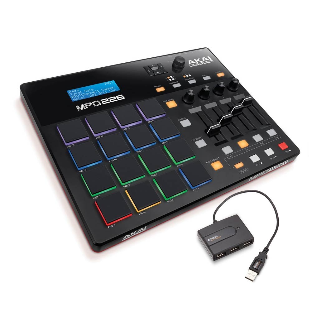 Akai Professional MIDI Drum Pad Controller with Software Download Package with AmazonBasics 4-Port USB