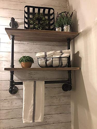 Rustic Bathroom Wall Shelves Industrial Pipe Wall Shelf for Bathroom,2-Tiers Wall Mounted Bathroom Shelves Over Toilet Storage Shelf