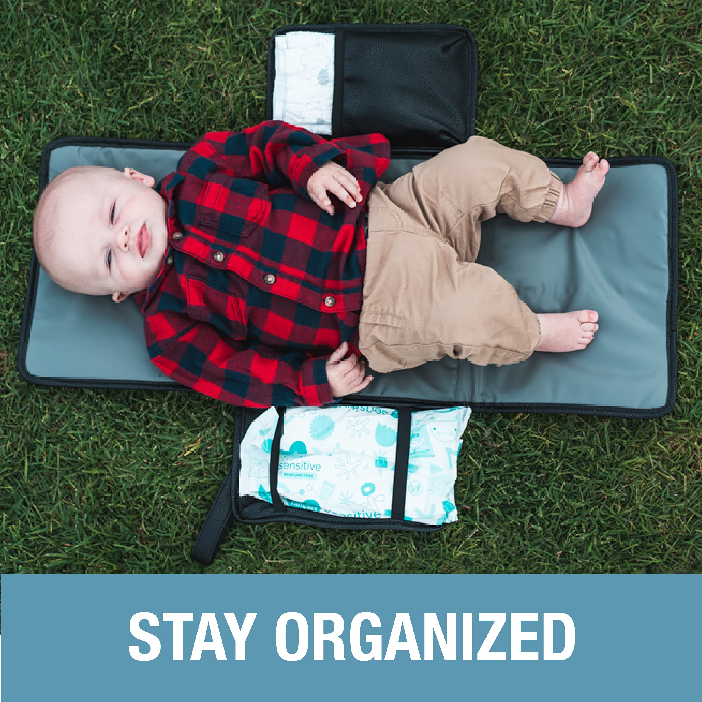 CleverMade Portable Baby Changing Pad Clutch with Wristlet - Premium Foldable Water Resistant Diaper Changing Mat with Storage Pockets for Diapers and Wipes - Brown