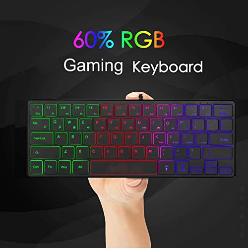 64 Keys Gaming Keyboard Mini Mechanical Illuminated Compact Ergonomic Game Waterproof Three-Color for Typist Travel Business Windows