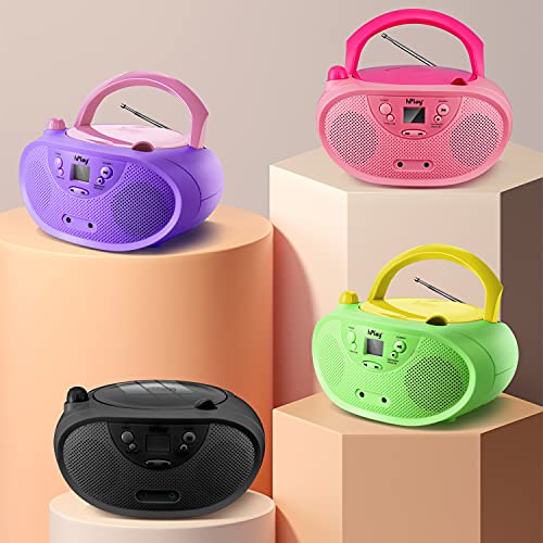 hPlay Gummy GC04 Portable CD Player Boombox with Digital Tunning AM FM Stereo Radio Kids CD Player LCD Display, Aux-Port Supported AC or Battery Powered - Pastel Violet