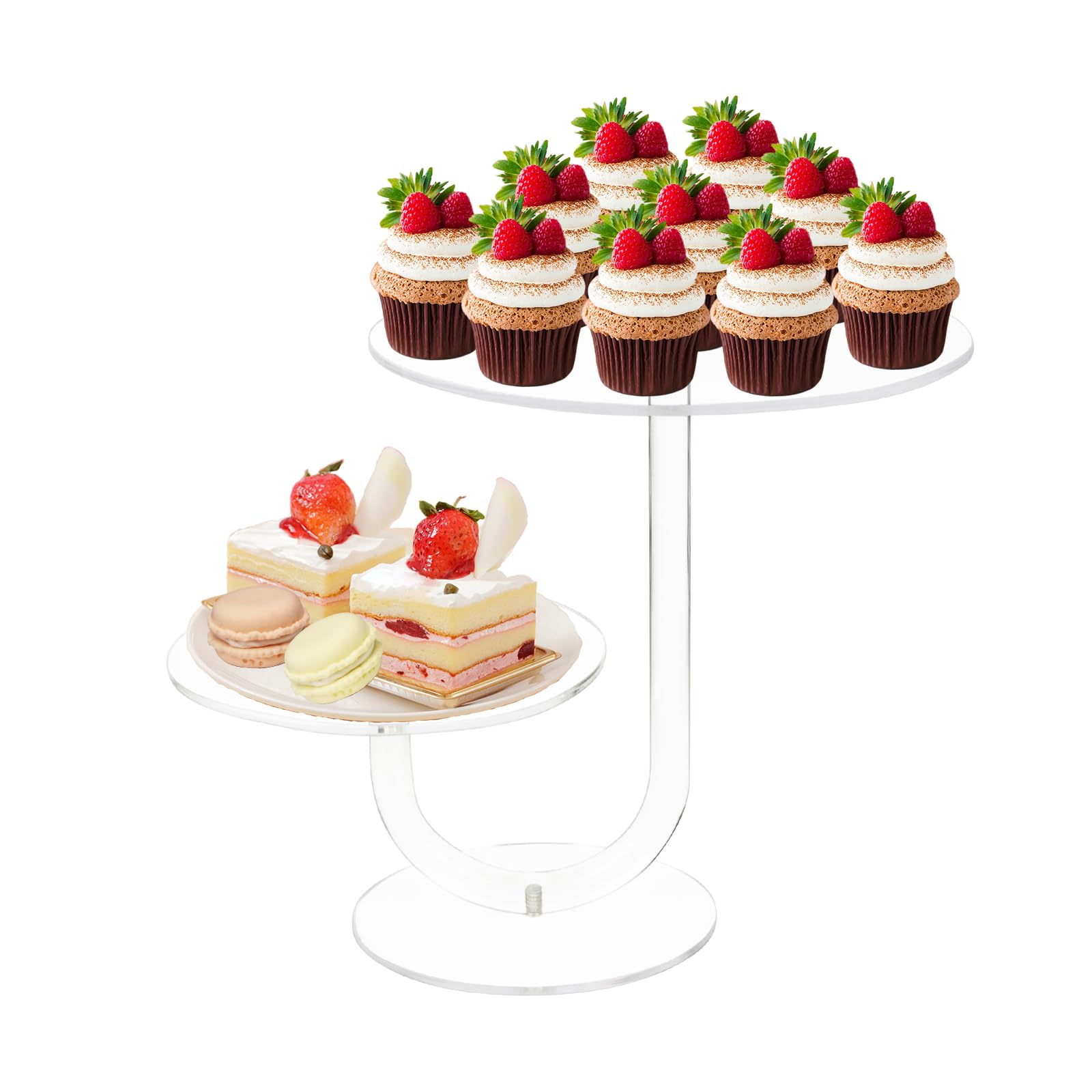 2 Tier Cupcake Stand, Stylish Clear J Shaped Cup Cake Display Stand, Acrylic Cupcake Holder Pastry Tower Dessert Tray for Christmas Birthday Baby Shower Wedding Tea Party