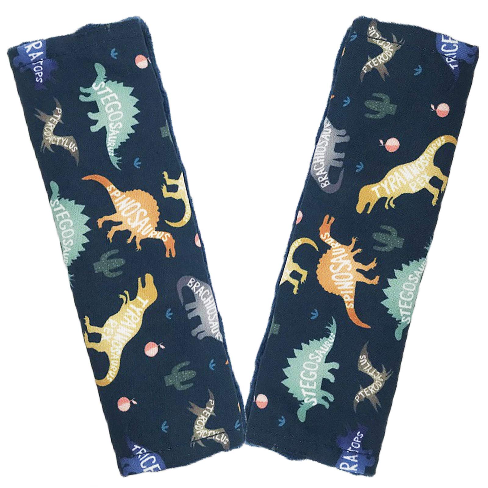 Baby Car Seat Neck Cover, Car Seat Strap Cover, Seat Belt Cushions Pads, Shoulder Strap Protectors, Reversible Pram Harness Covers in Minky Dinosaur, Baby Neck Pad Protector