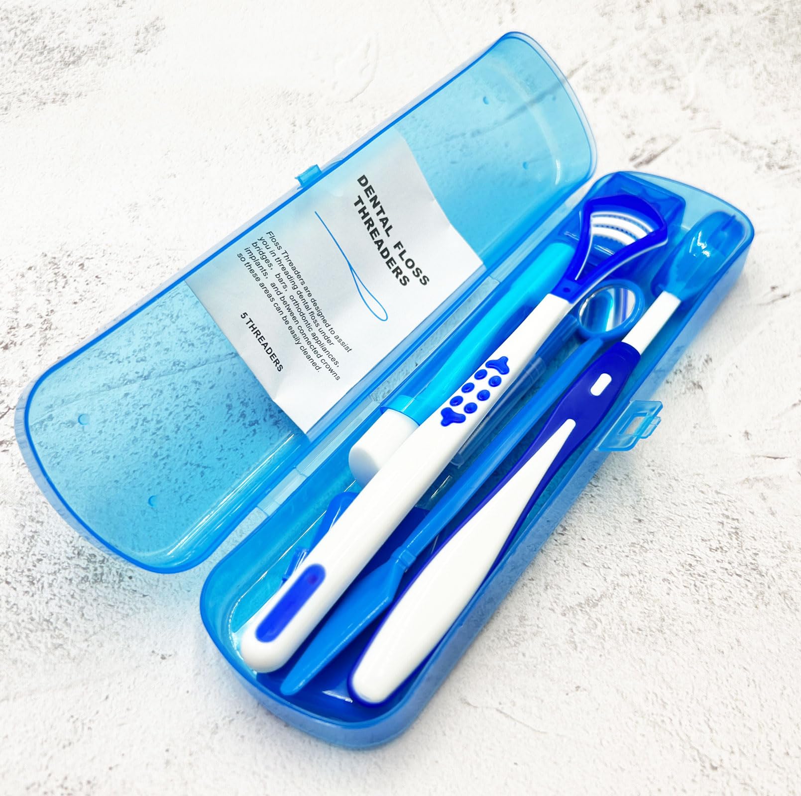 HRASY Portable Orthodontic Oral Care Kit for Braces - Interdental Brush Dental Wax Dental Floss Toothbrush Cleaning Kit(Blue)