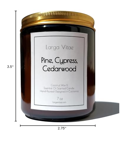 All-Natural Pine, Cypress, Cedarwood Aromatherapy Essential Oil Candle, Safe for People and Pets, Made with Pure Sustainable Organic Vegan Coconut Wax, Allergy Friendly, Non Toxic, Zero Waste