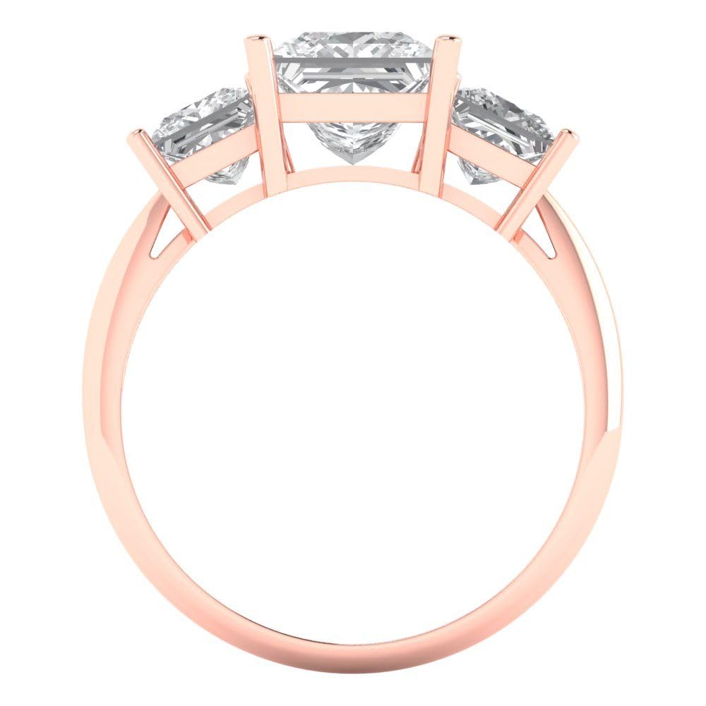 2.62 Ct Princess Cut Clear Simulated Diamond 14K Rose Gold Solitaire with Accents 3 Stone Engagement Anniversary Ring Size 10