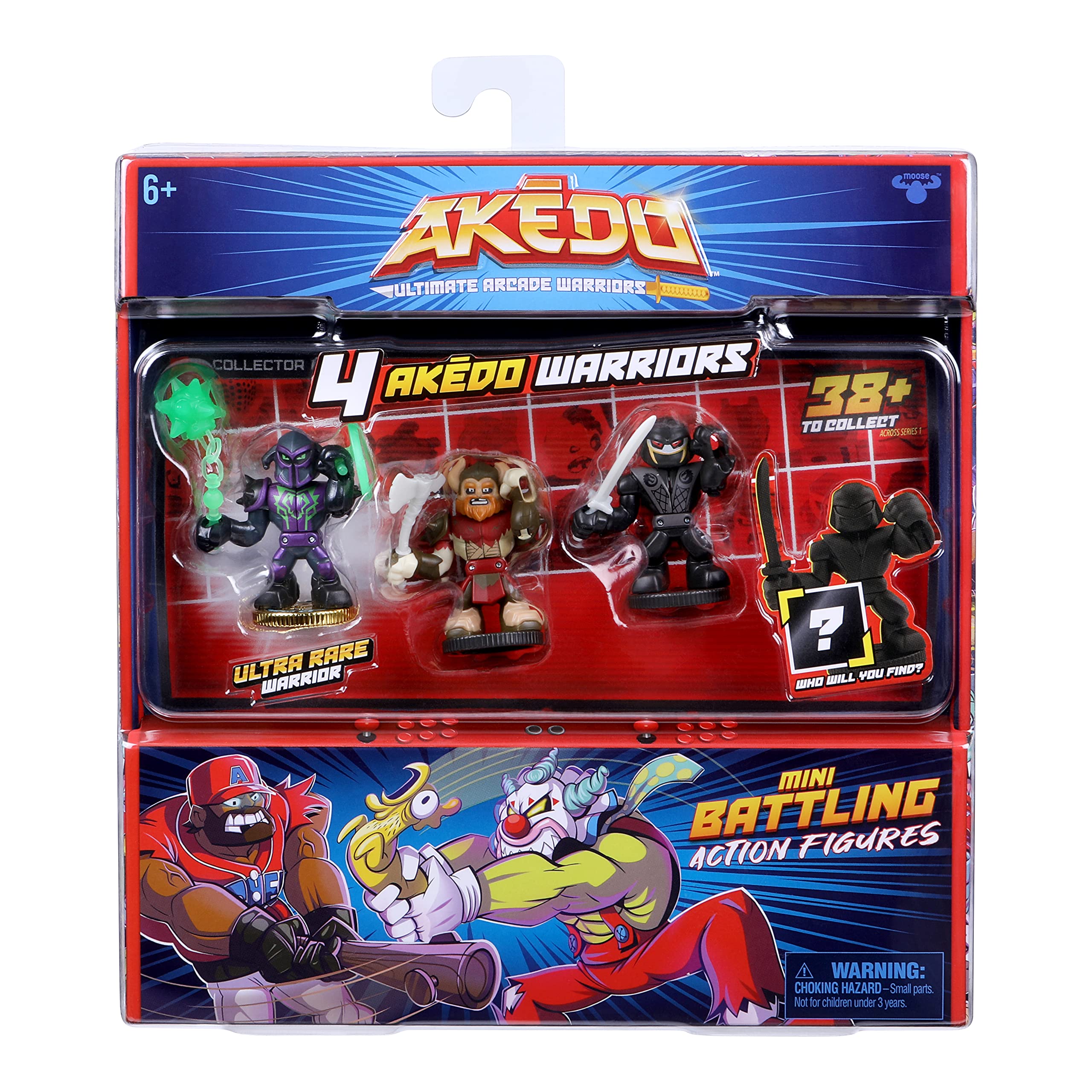 Akedo Ultimate Arcade Warriors - Warrior Collector 4 Pack - 3 Mini Battling Action Figures: Darksting, Axel & Nightblade and one Hidden Mini Battling Action Figure!, Multicolor (14251)