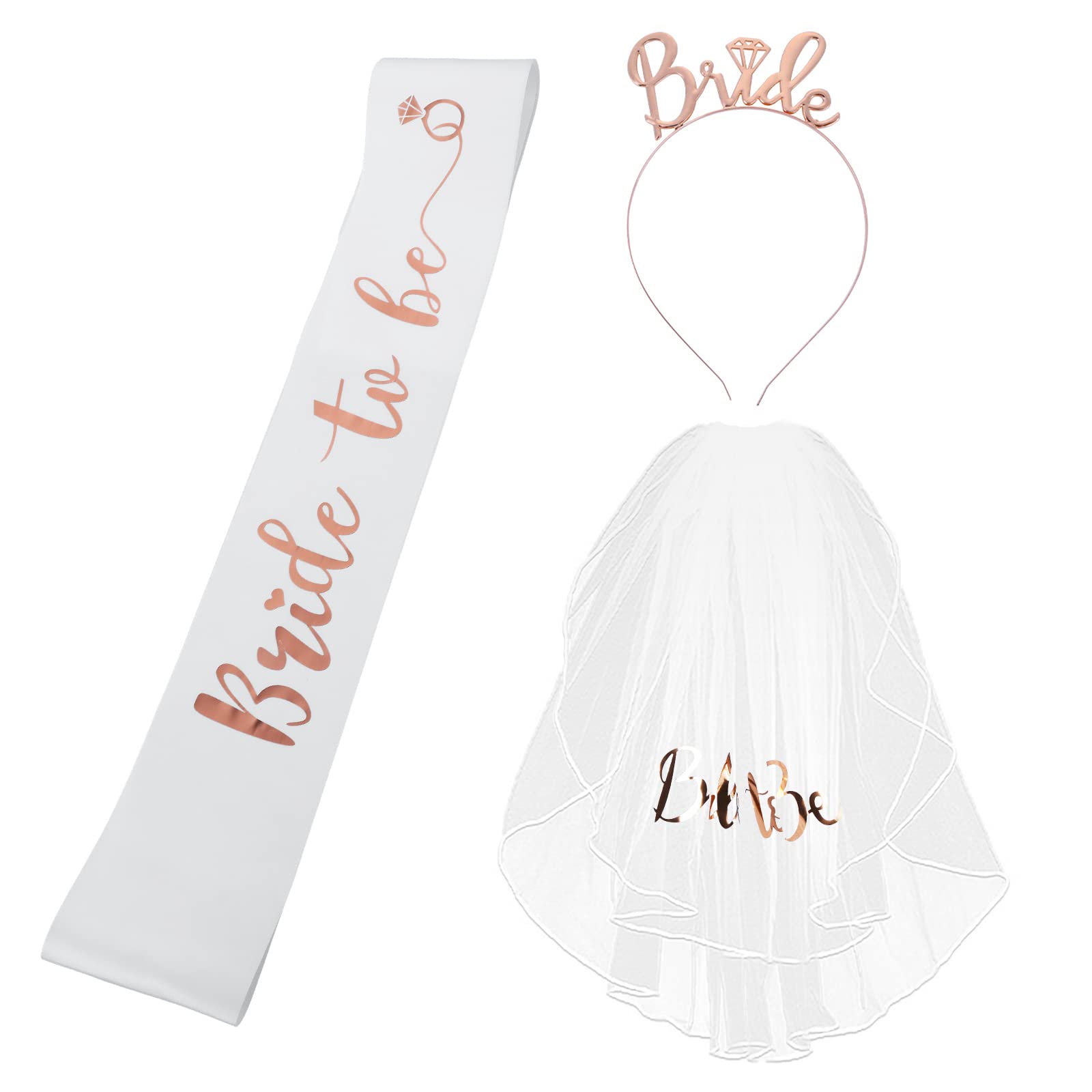 3Pcs Bachelorette Night Set: Bride Sash, Veil, and Tiara for Bridal Celebration