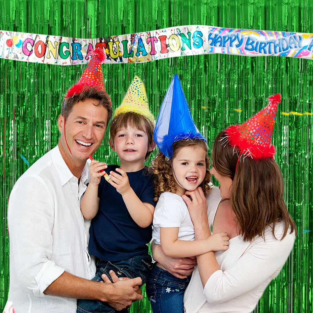 2 Pack 3.3x8.2 ft Green Foil Fringe Curtains Backdrop, Tinsel Curtain Backdrop, Streamer Backdrop for Birthday Party, Graduation and Most Common Holiday Party Decorations. by TOPPOT