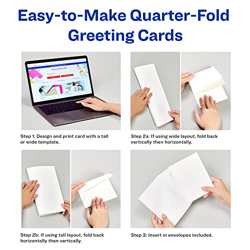 Avery Printable Greeting Cards, Quarter-Fold, 4.25" x 5.5", Matte White, 20 Blank Cards with Envelopes (3266)