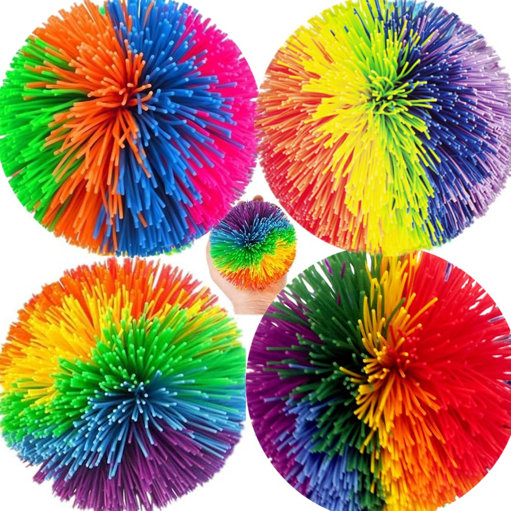 Abitor 4 Packs Large Monkey Stringy Balls, Size 8 cm 3.2 inch., weight 60 g ,0.14 LBS., Stress Relief Balls Color Elastic Balls , BPA , Phthalate , Latex-Free, Fidget Balls Colorful Bouncy koosh Balls