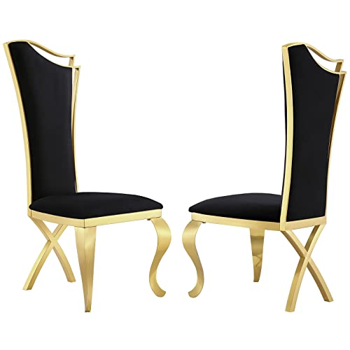 ACEDĂCOR Dining Room Chairs, Black Velvet Upholstered Dining Chairs, Modern Dining Chairs with Gold Legs, Black high-Back Dining Chairs Set of 2