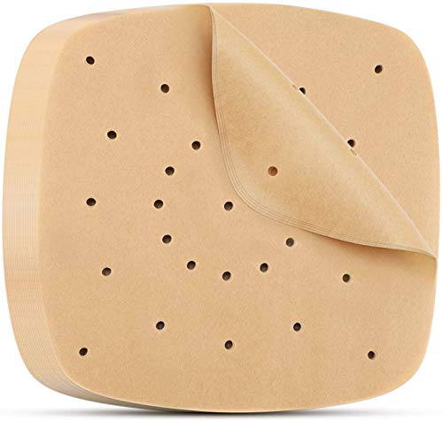 200pcs Square 8.5 inch air fryer parchment paper liners,perforated parchment paper for air fryer,ovens & microwaves or 8-9 inches bamboo or metal steamers. (Yellow - 200Pcs)