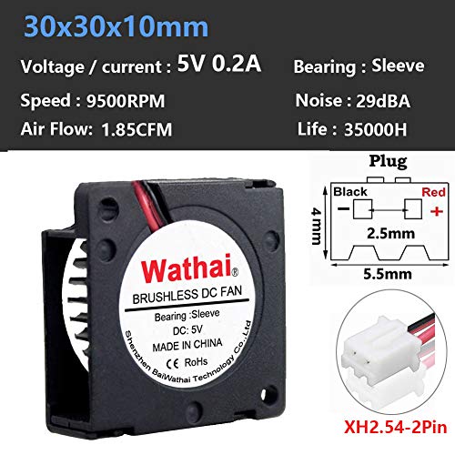 2 Pack Wathai 30mm x 10mm 5V Small DC Brushless Cooling Blower Fan ¡