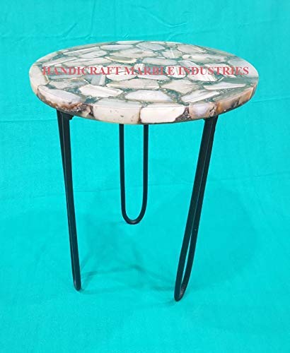 21" Inch Round Brown Grey Agate Coffee Table with Hair Pin Style Metal Base, Agate Table, Stone Coffee Table, Agate Table Top, Agate Round Coffee Table, Agate Side Table Home Decor