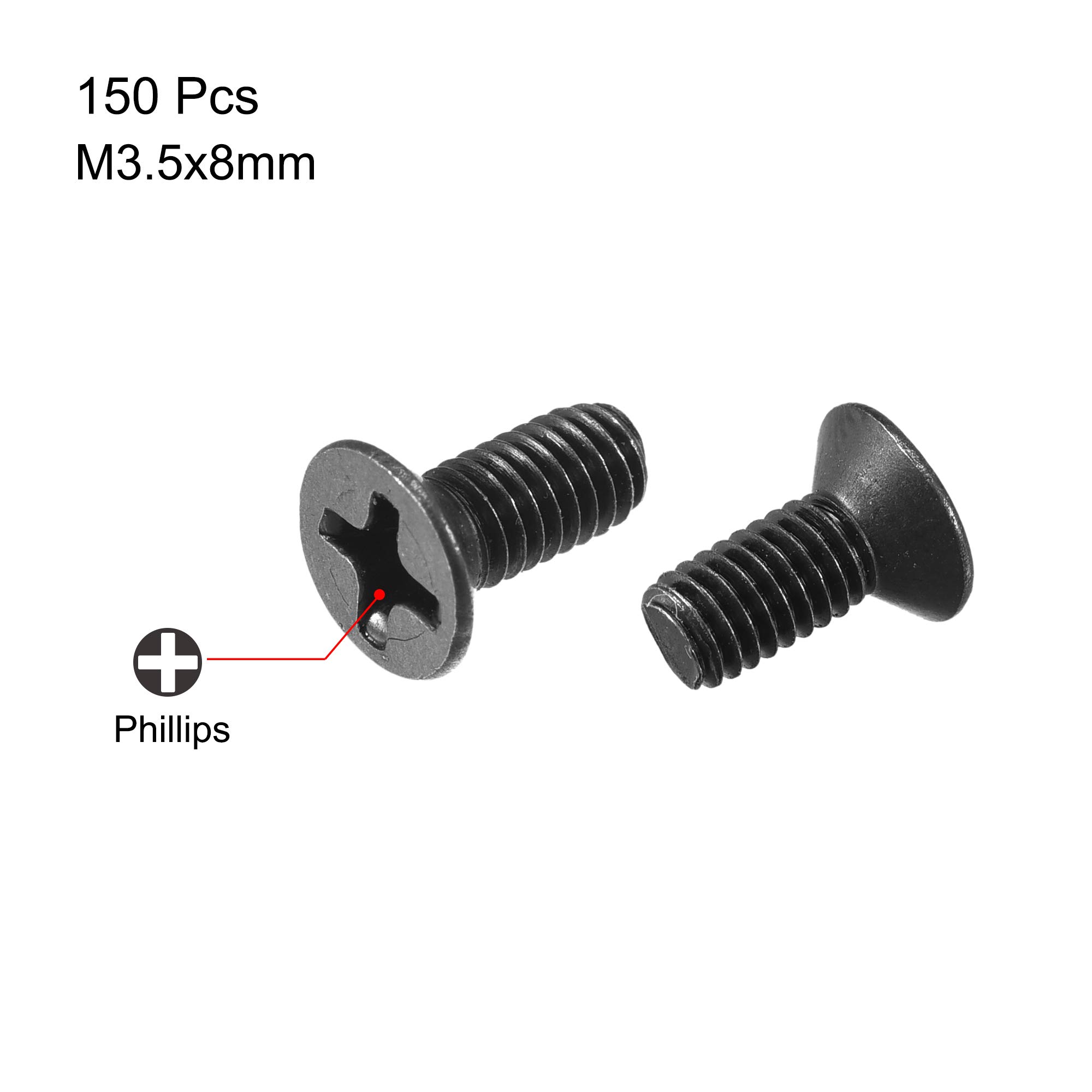 uxcell M3.5 x 8mm Phillips Screw Fastener Black for Laptop PC TV Fan Switch 150pcs