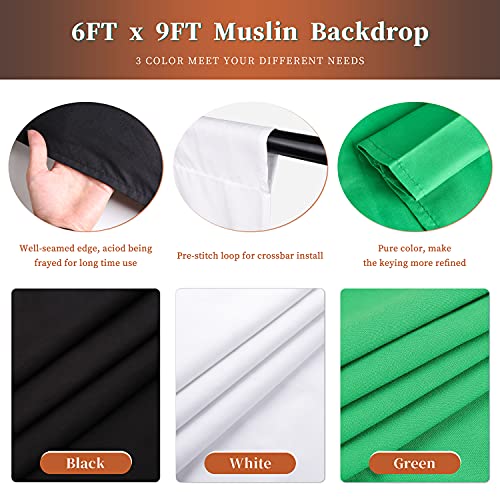 Walk Fly 7x10FT Muslin Backdrop Screen Kit, Photography Continuous Lighting and Collapsible Backdrop Stand Set, Background Support System with 20" x 27" Softbox Light for Photo Video Studio Shooting