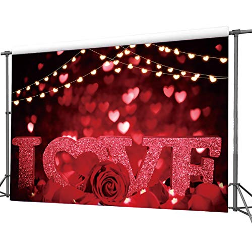 CHAIYA 7x5ft Valentine's Day Backdrops Love Heart Backdrop for Photography Rose Flower Party Decoration for Wedding, Valentine, Mother's Day Backdrops CY-101…
