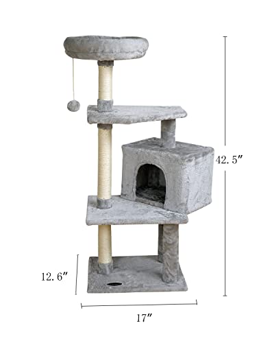 FISH&NAP Cat Tree for Indoor Cat Tower Cat Condo Sisal Scratching Posts with Jump Platform Cat Furniture Activity Center Play House Grey