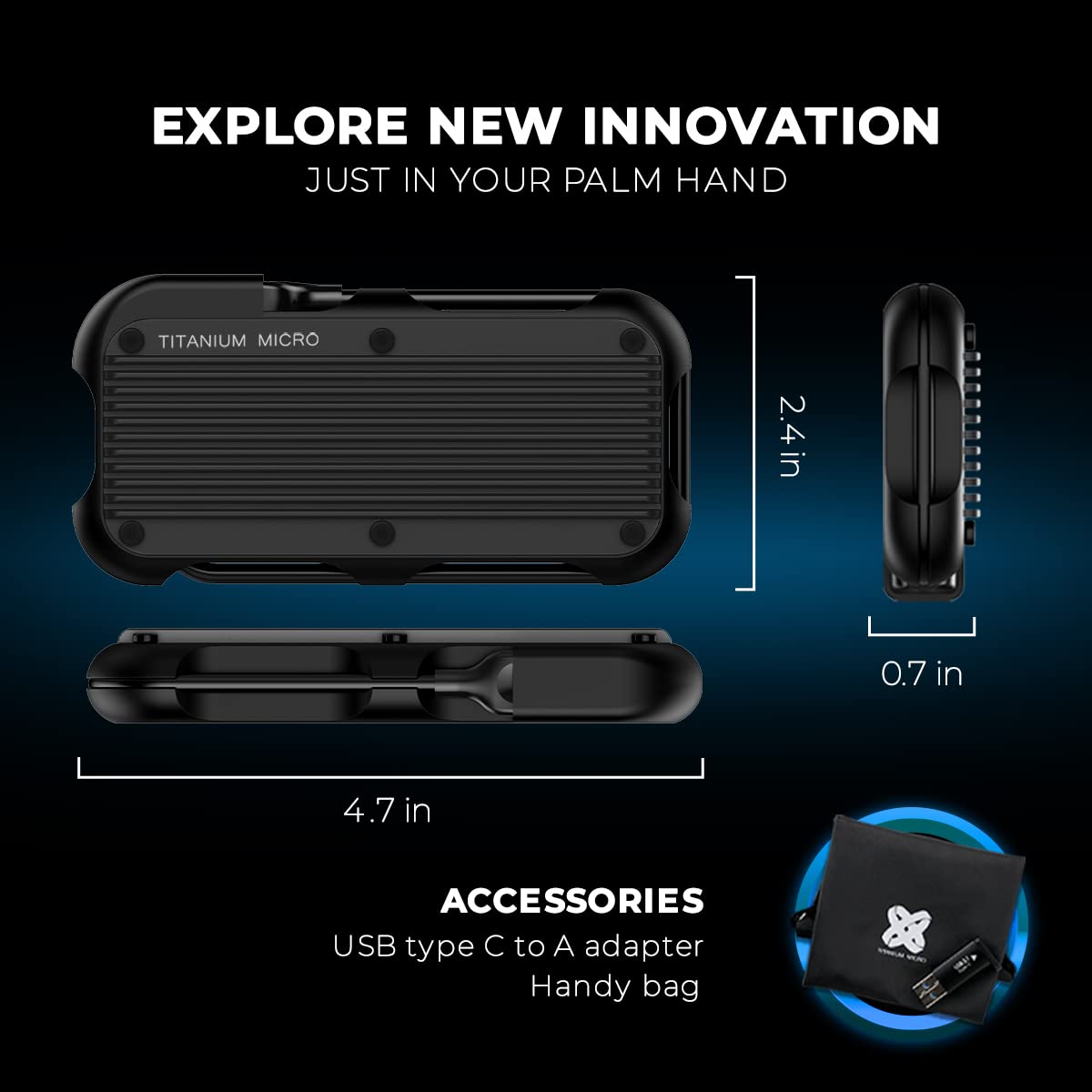 Titanium Micro External SSD 4TB - Mercury Portable SSD, Up to 1000MB/s, USB 3.2 Gen 2 USB-C USBA, Rugged IP66 Water Resistance, Drop Proof, External Solid State Drive Slim and Lightweight Storage