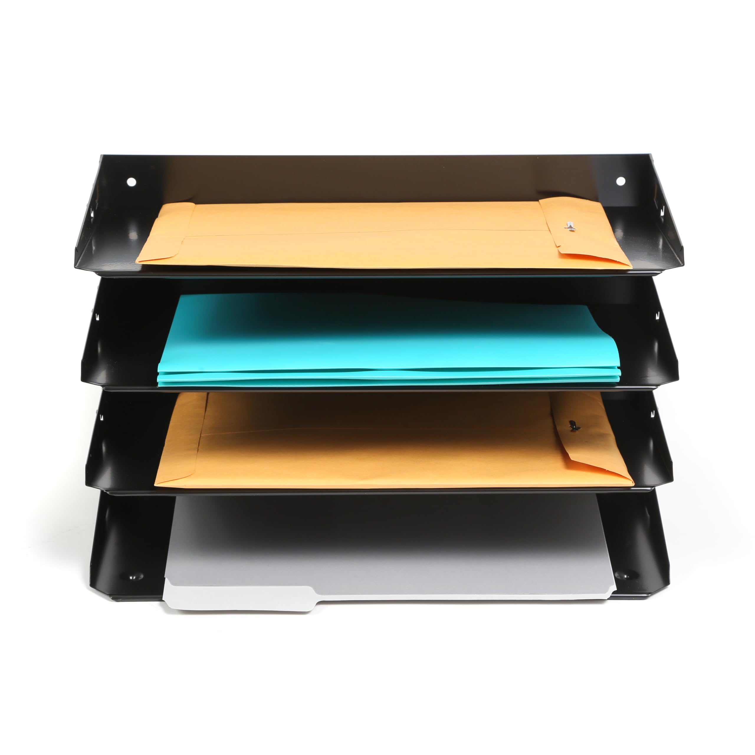 Huron Desktop Horizontal 4-Slot Legal File Binder Organizer Storage Letter Tray, Black Commercial Grade Steel