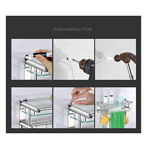 2 Tier Bathroom Shelf Wall Mounted Towel Rack for 8mm Tempered Glass Shelf Storage Holder, Stainless Steel Shower Basket, Pack