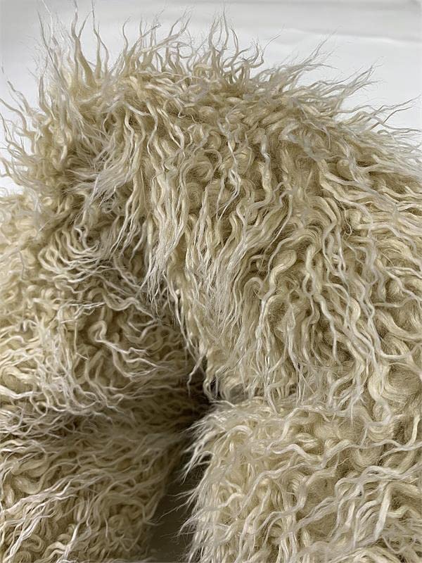 FabricEmpire 1.5'' Faux Fur Fabric Long Pile Curly Llama (Ivory) 2LB 2-Way Stretch / 60'' Wide/ by Continuous Yard