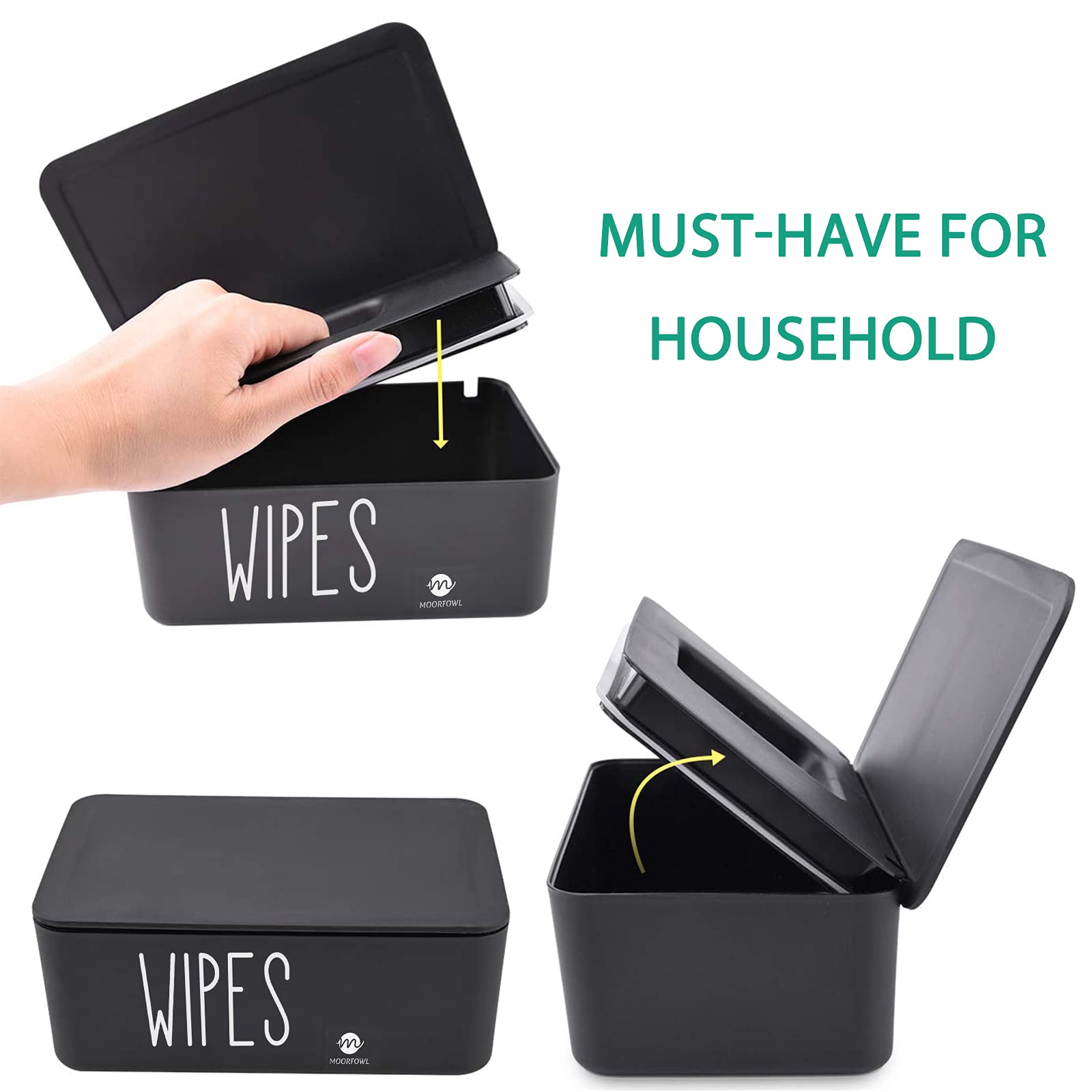 Moorfowl Baby Wipe Dispenser for Bathroom, Upgarde Design(8.2L x 4.9W x 3.9H inches), Minimalist Wipes Holder Container Flushable (Black-New)