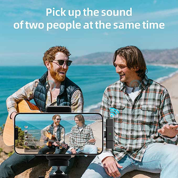 2 Pack Wireless Lavalier Microphone 1000ft Transmission Range 2.4GHz Clip on Lapel with Charging Case for Phone Video Recording, YouTube, Interview | Auto Sync and Noise Reduction