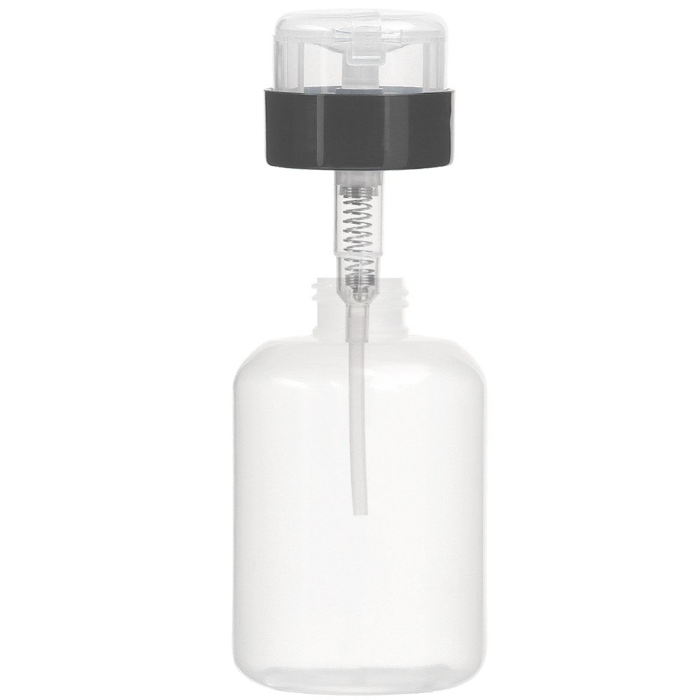 AKOAK Pack of 2 Push Down Empty Lockable Pump Dispenser Bottle for Nail Polish and Makeup Remover,200ml(6.8oz),Black Top Cap