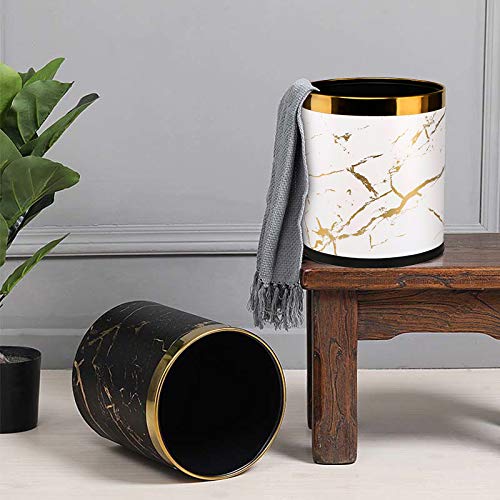 Huaqinglian 2.6Gallon Small Office Trash Can,Bathroom Garbage can,Bedroom Waste Basket Bin Garbage Bag Invisable Trash Bin for Living Room (Black Gold Marble)
