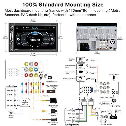 aboutBit Bluetooth Double Din Car Stereo - 7 inch HD Touchscreen MP5 Player Car Audio Receiver β Phonelink | Rearview Camera | AM/FM Radio | USB/SD/AUX | Subwoofer | SWC | Wireless Remote Control