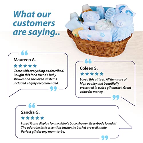 Basket for Boy - 18 Baby Boy Essentials, Blue Baby Gift Sets for Newborn, New Baby Boy Gift Basket, Maternity Welcome Baby Boy Gift