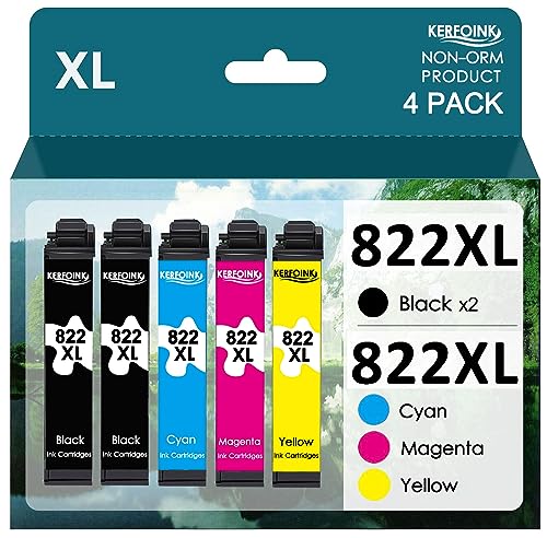 822XL Ink Cartridge Replacement for Epson 822 Ink Cartridges 822 XL T822XL for Workforce Pro WF-3820 WF-4820 WF-4830 WF-4833 Printer (2 Black 1 Cyan 1 Magenta 1 Yellow, 5 Pack)