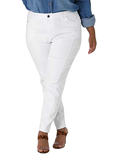 Agnes Orinda Women's Plus Size Mid Rise Stretch Washed Skinny Jeans, Casual Denim Jean Jeggings 2X White